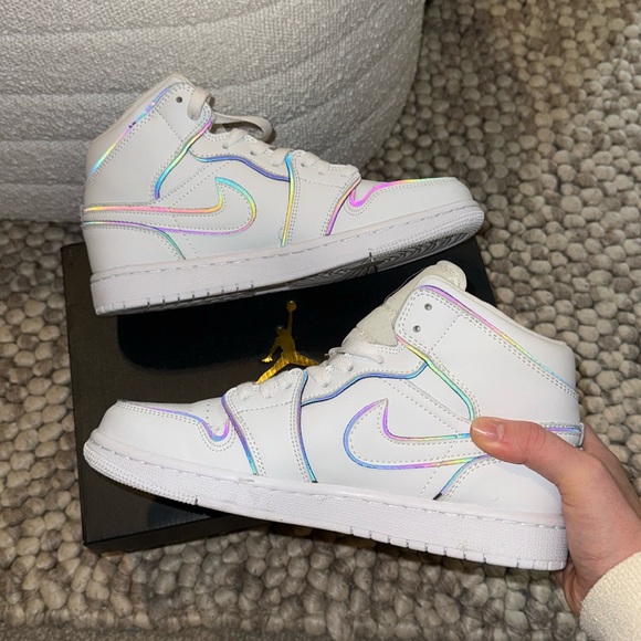 Nike | Shoes | Nike Air Jordan Mid White Iridescent | Poshmark